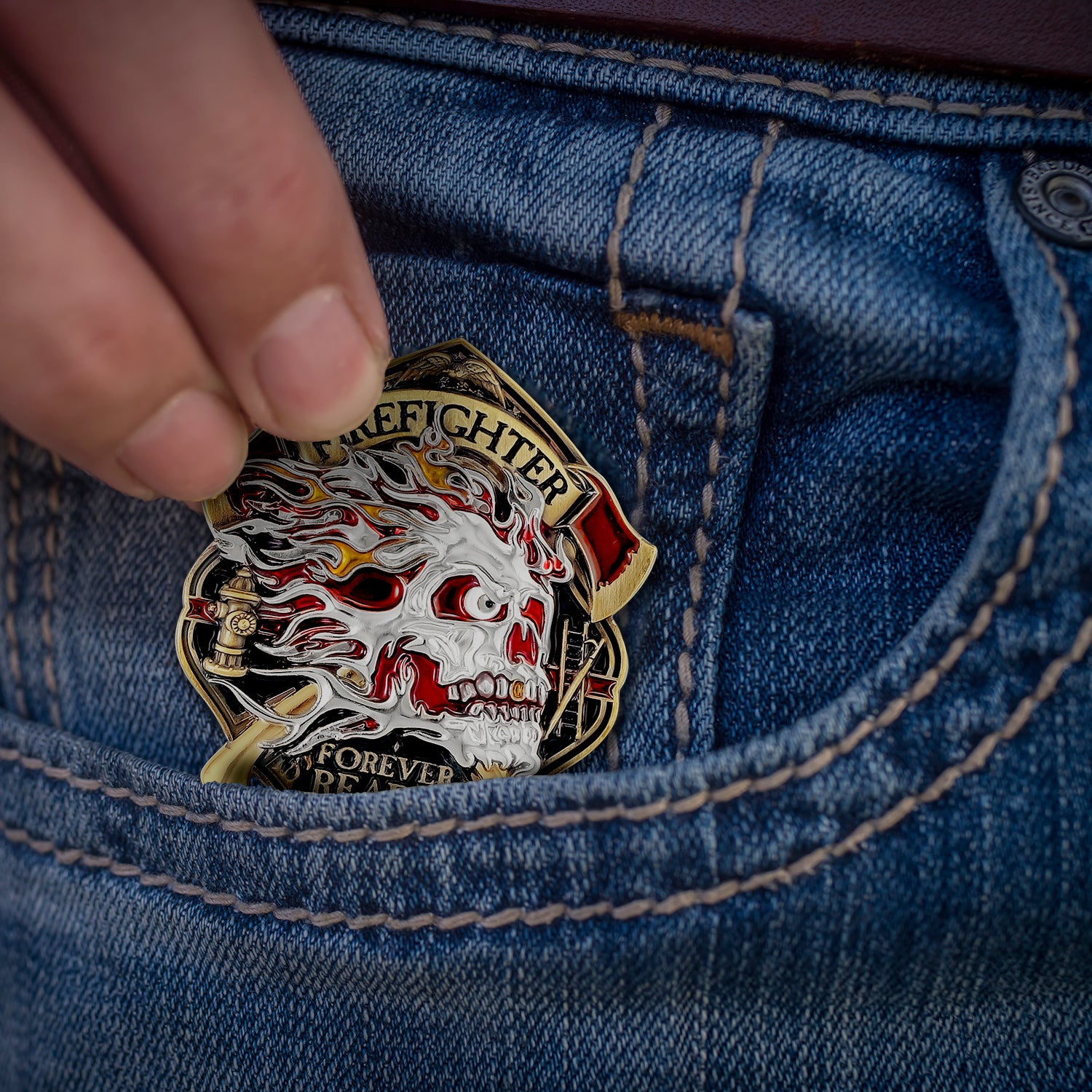 Thin Red Line Fire Fighter Challenge Coin · FireFighter Skull Coin ...